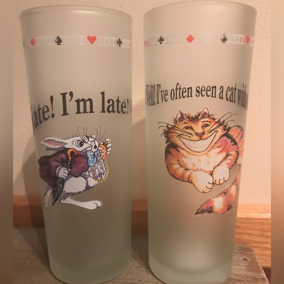 Dining | Alice In Wonderland White Rabbit Cheshire Cat Drinking Glasses ...